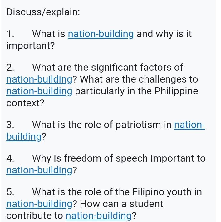 Solved Discuss/explain: 1. What is nation-building and why | Chegg.com