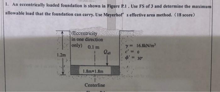 Solved 1. An eccentrically loaded foundation is shown in | Chegg.com