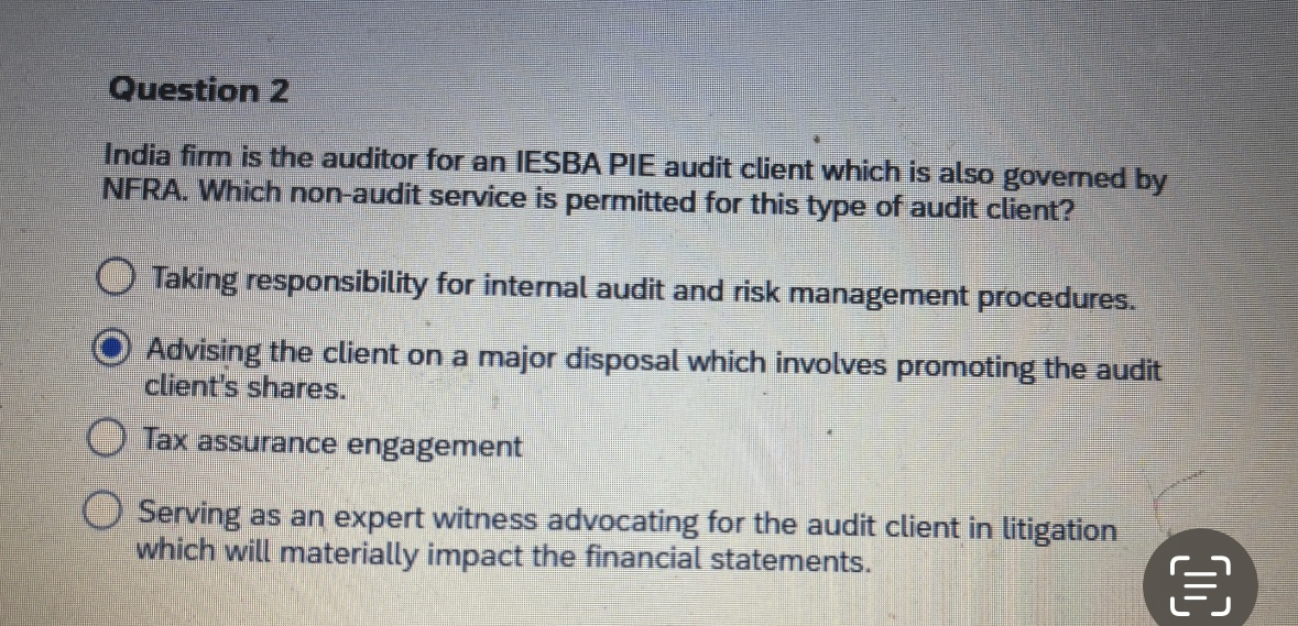 Solved Question 2India firm is the auditor for an IESBA PIE | Chegg.com