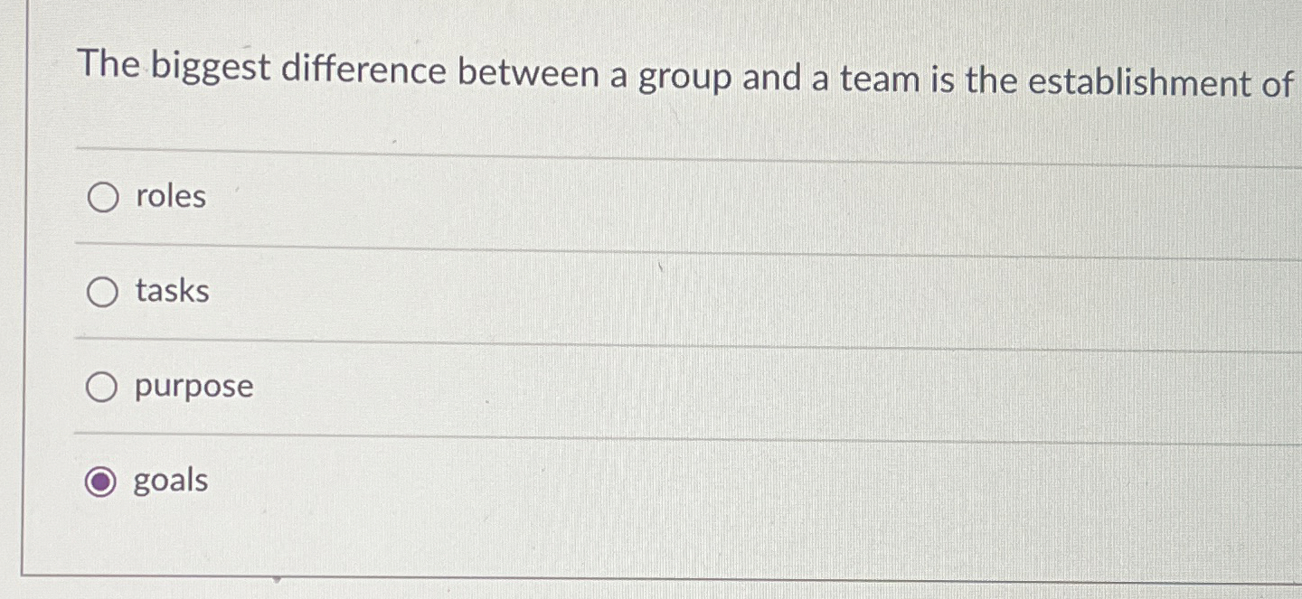 Solved The biggest difference between a group and a team is | Chegg.com