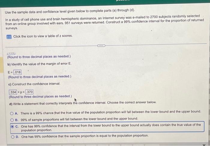 Solved Use the sample data and confidence level given below | Chegg.com