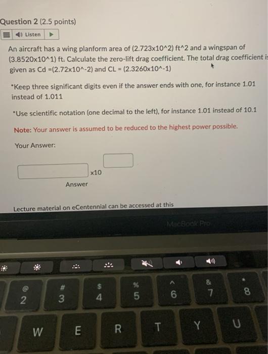 Solved An aircraft has a wing planform area of | Chegg.com