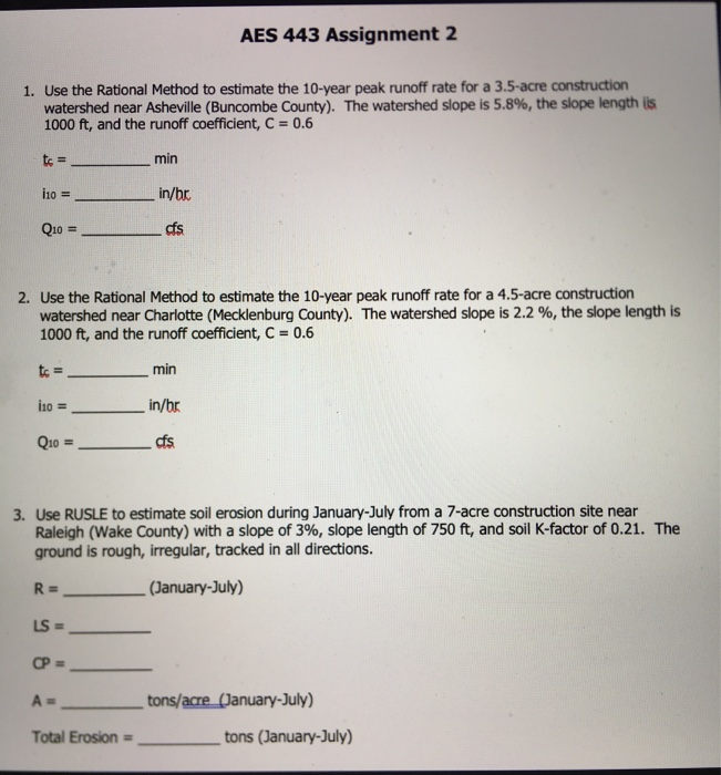 Solved AES 443 Assignment 2 1. Use the Rational Method to | Chegg.com