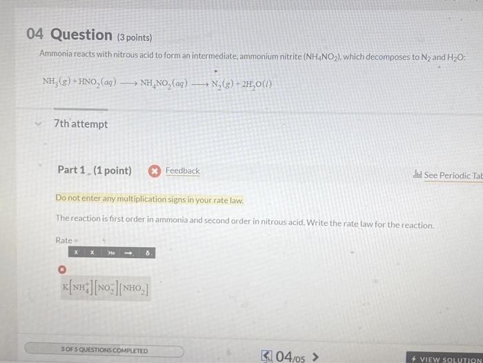 Solved 04 Question (3 points) Ammonia reacts with nitrous | Chegg.com