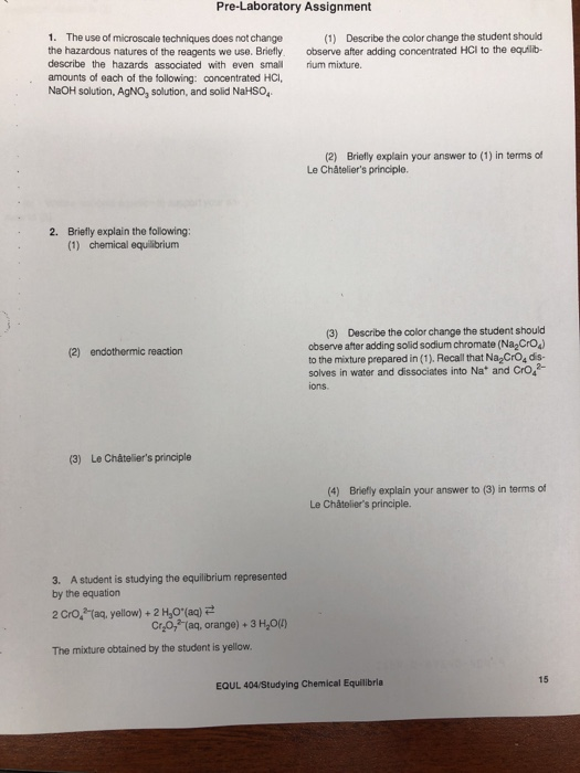 Solved Pre-Laboratory Assignment (1) Describe the color | Chegg.com