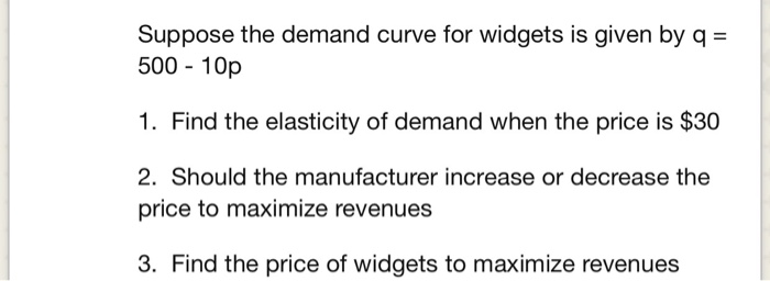 Solved Suppose the demand curve for widgets is given by q | Chegg.com