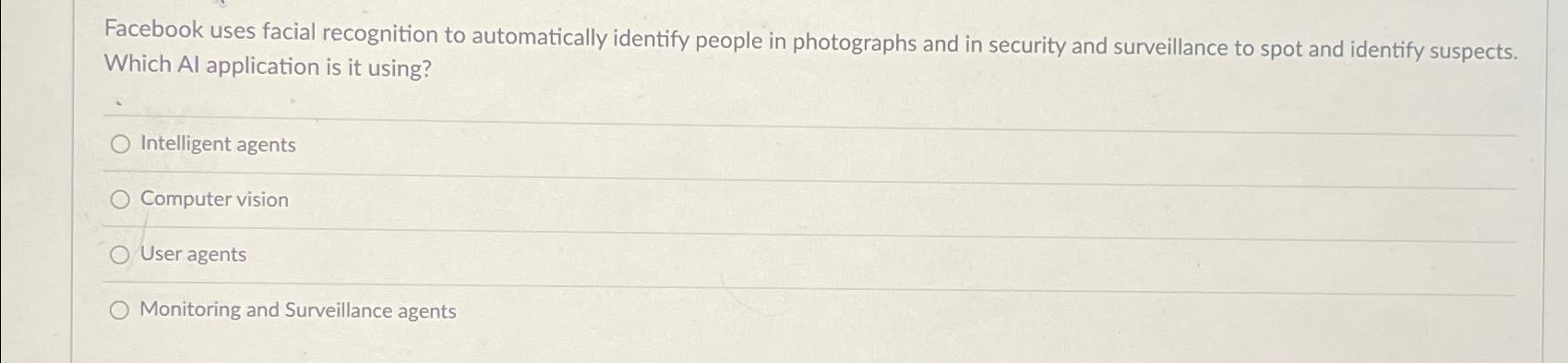 Solved Facebook uses facial recognition to automatically | Chegg.com