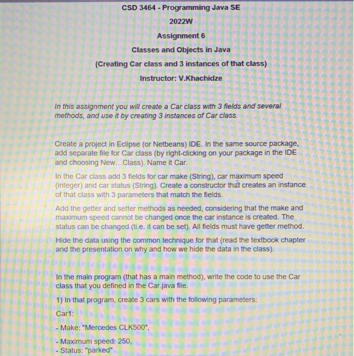 Solved Csd 3464 Programming Java Se 2022w Assignment 6