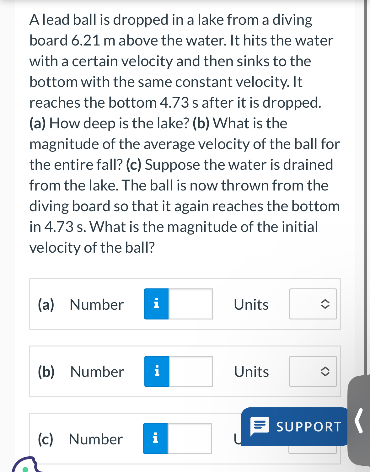 Solved A lead ball is dropped in a lake from a diving board | Chegg.com