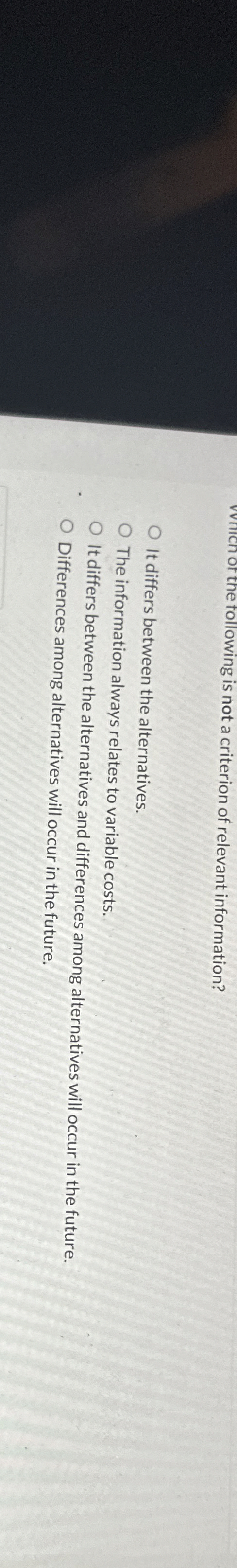 Solved a criterion of relevant information?It differs | Chegg.com