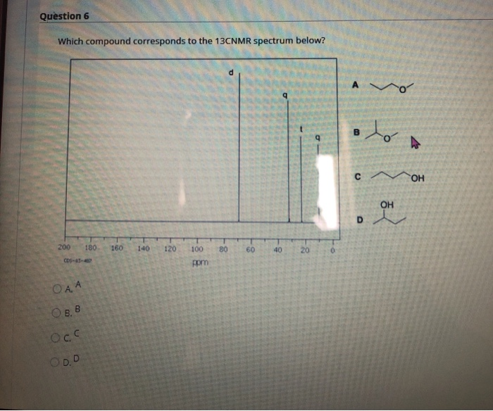 Solved Question 6 Which compound corresponds to the 13CNMR | Chegg.com
