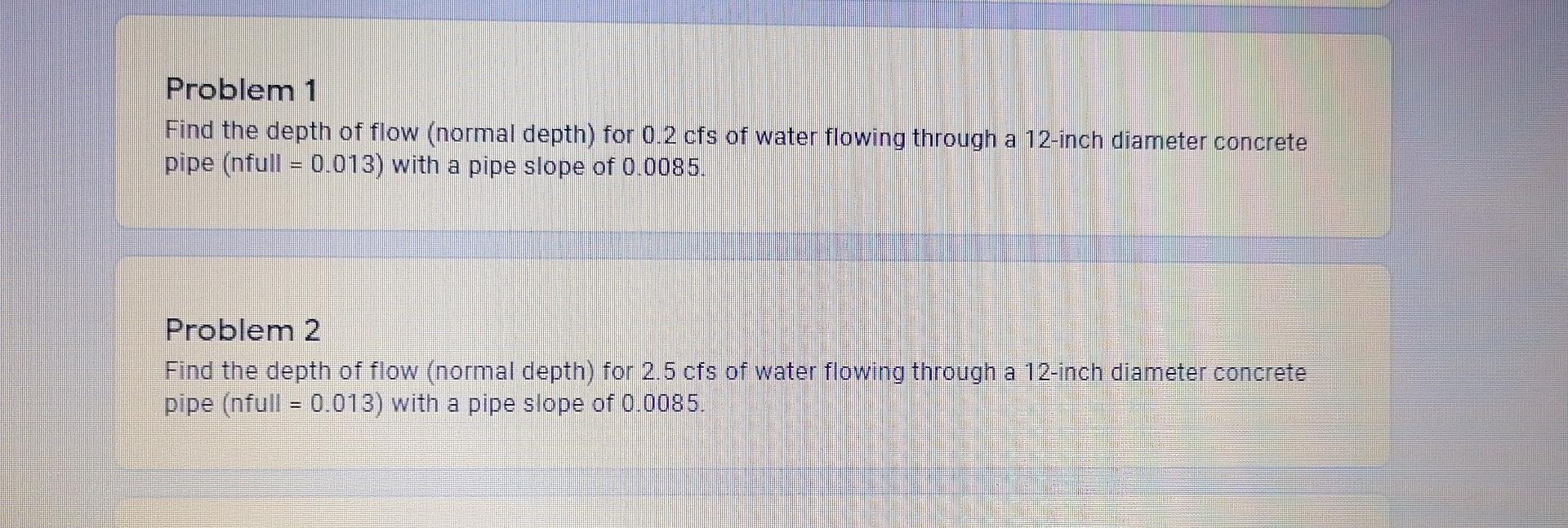 Solved Problem 1 Find the depth of flow (normal depth) for | Chegg.com