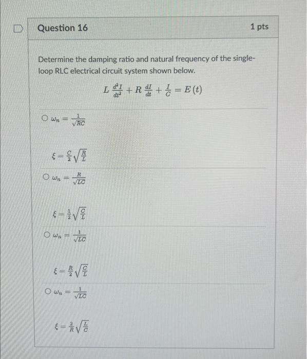 Solved Question 15 1 pts Given the lumped parameter model of | Chegg.com
