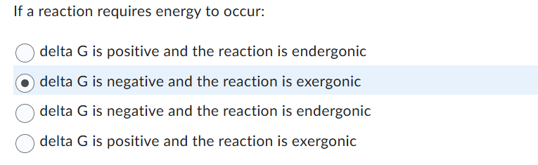 Solved If a reaction requires energy to occur:delta G ﻿is | Chegg.com