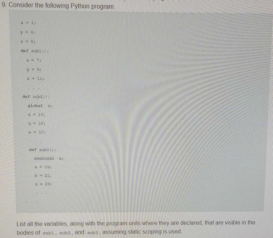 Solved 9. Consider the following Python program = 3 BE de | Chegg.com