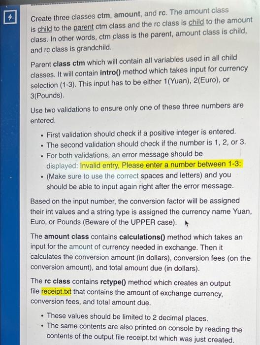 Solved Create three classes ctm, amount, and rc. The amount | Chegg.com