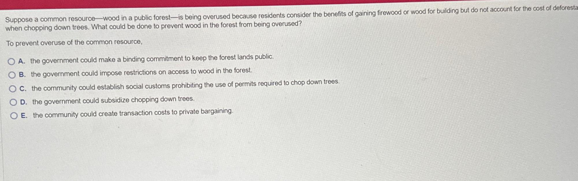 Solved Suppose a common resource — ﻿wood in a public | Chegg.com