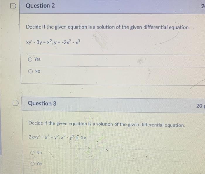Solved Decide if the given equation is a solution of the | Chegg.com