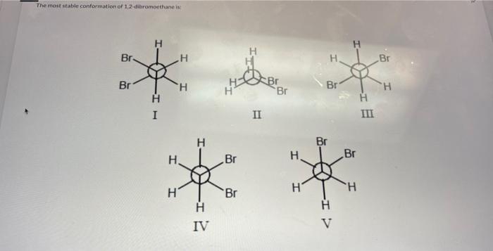 Solved The most stable conformation of 1,2-dibromoethane | Chegg.com