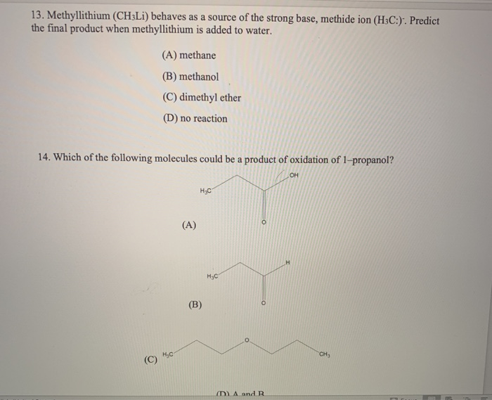 Solved 13. Methyllithium (CH3Li) behaves as a source of the | Chegg.com