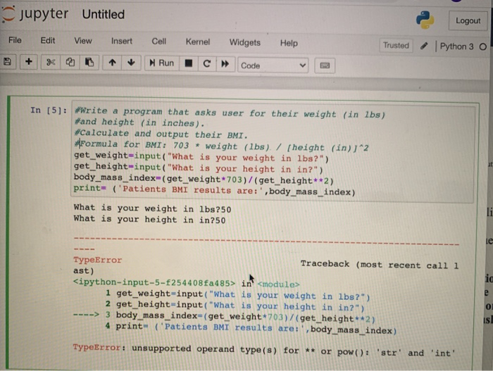 Solved Jupyter Untitled Logout File Edit View Insert Cell 