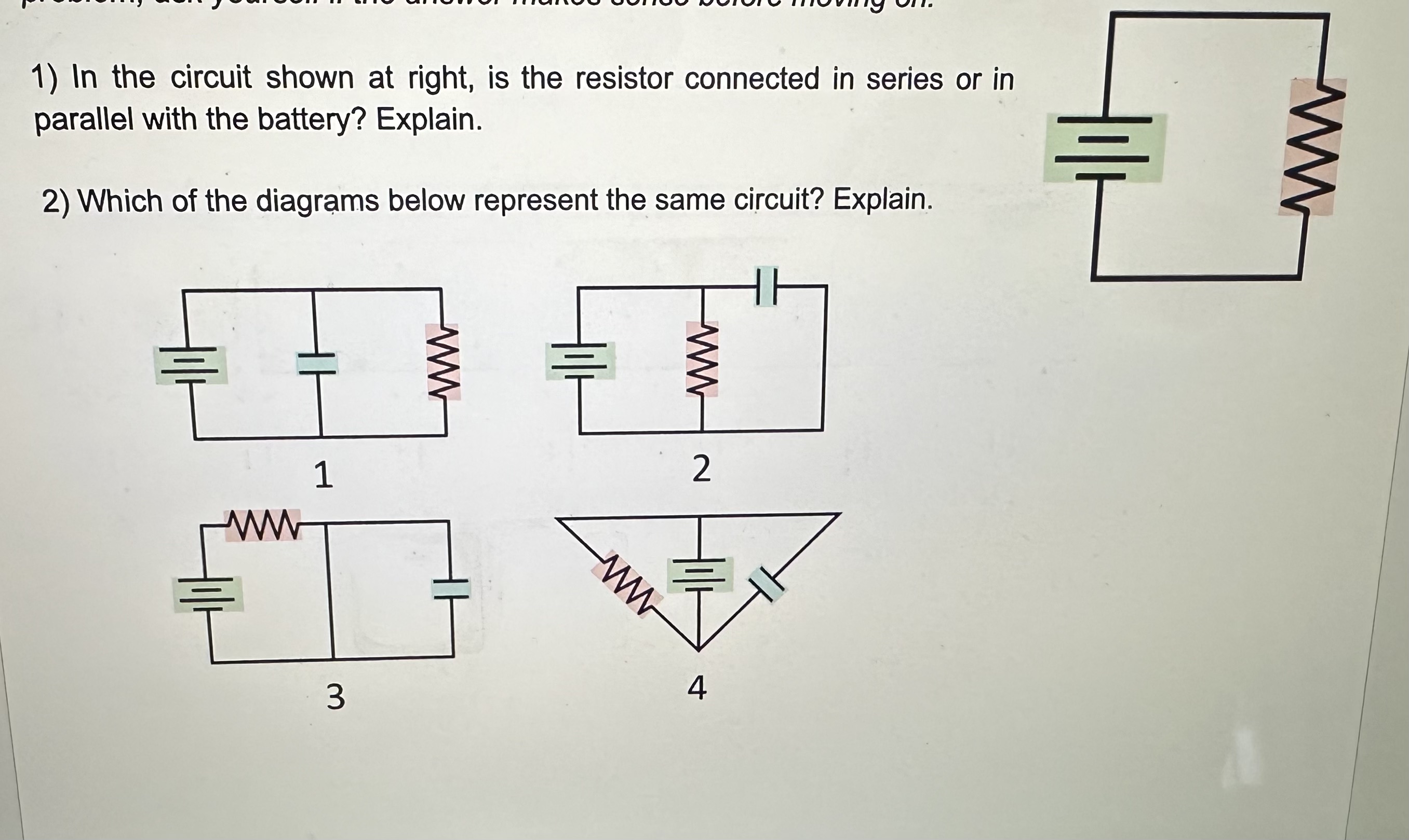 Solved In the circuit shown at right, is the resistor | Chegg.com