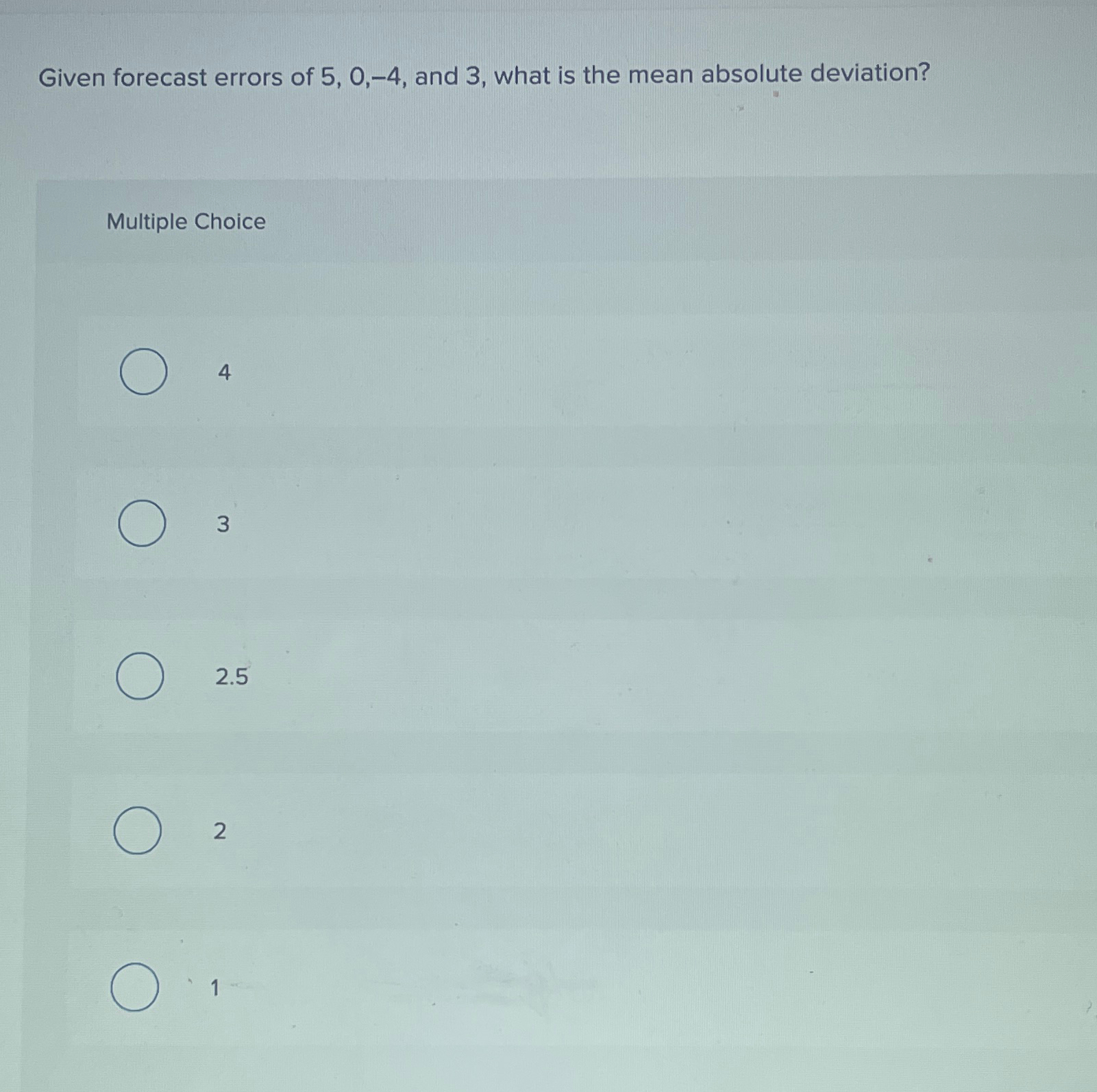 Solved Given forecast errors of 5,0,-4, ﻿and 3 , ﻿what is | Chegg.com