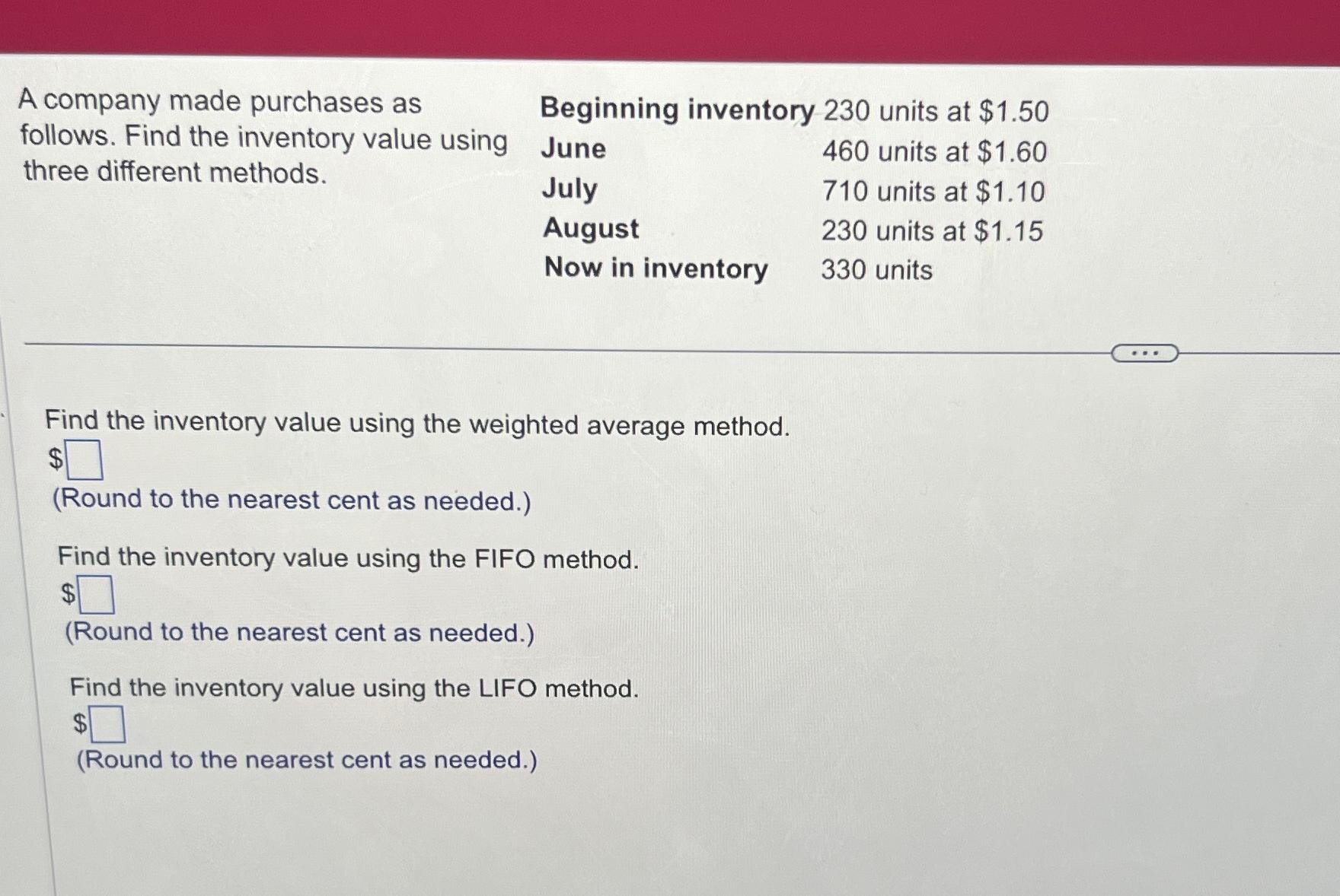 Solved A company made purchases as follows. Find the | Chegg.com