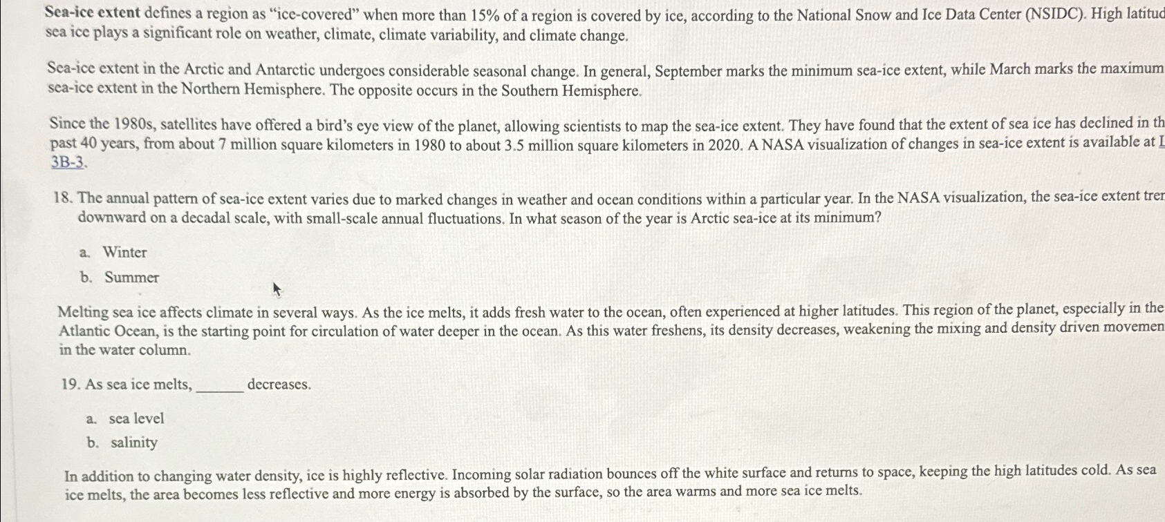 Solved Sea-ice extent defines a region as "ice-covered" when | Chegg.com