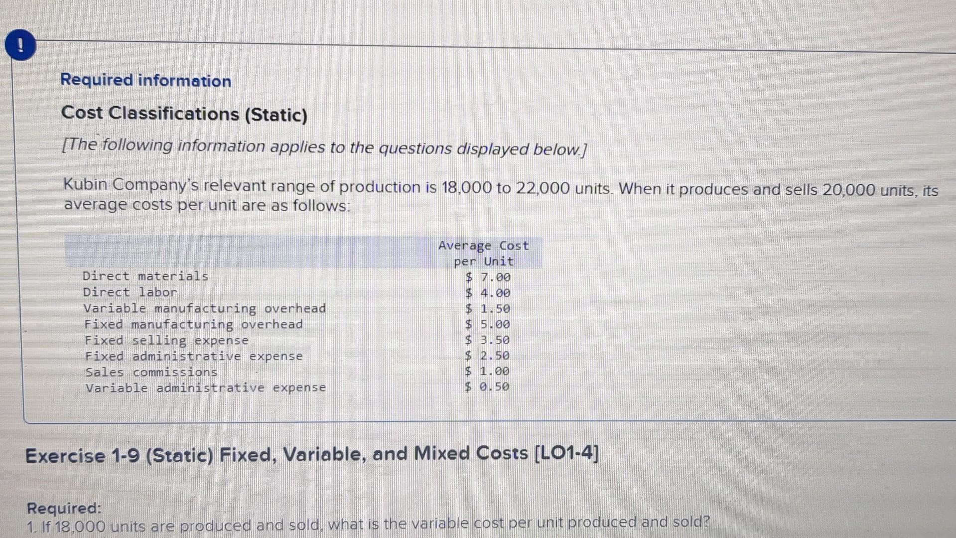 Solved Required information Cost Classifications (Static) | Chegg.com