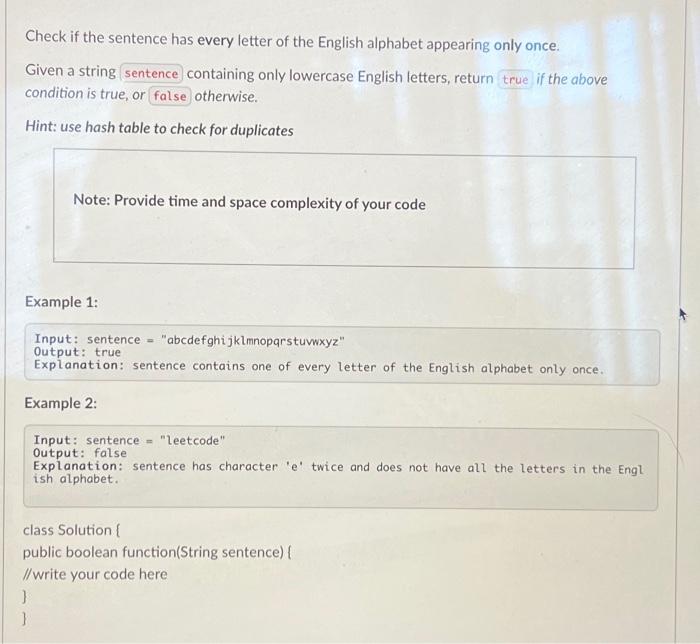 Solved Check if the sentence has every letter of the English | Chegg.com