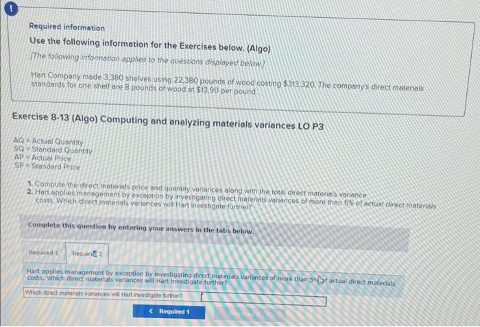 Solved Required informetion Use the following information | Chegg.com