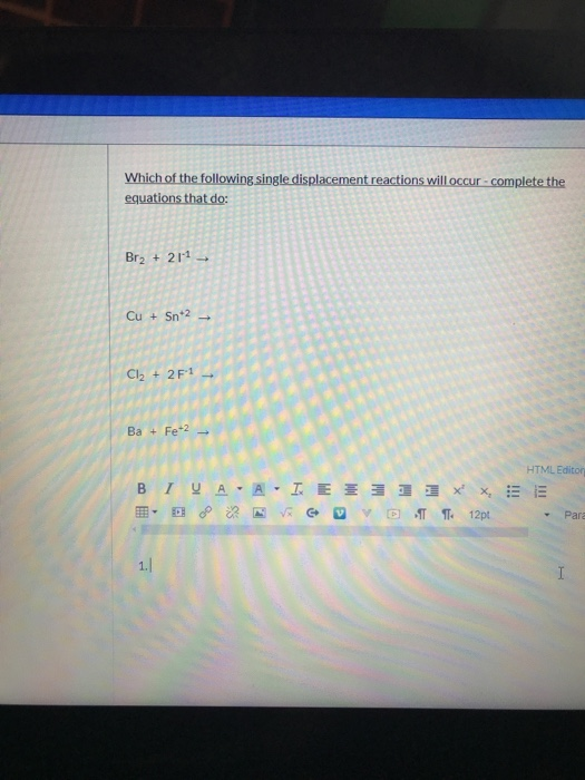Solved Which of the following single displacement reactions | Chegg.com