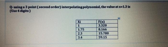 Solved Q-using a 3 point( second order) interpolating | Chegg.com