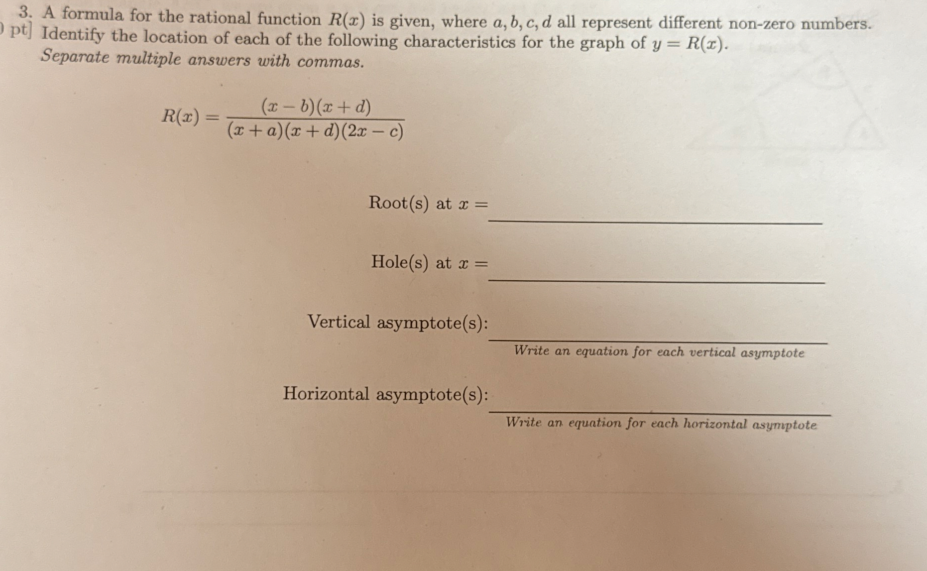 Solved A formula for the rational function R(x) ﻿is given, | Chegg.com