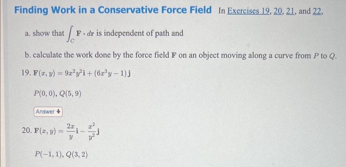 Solved Finding Work in a Conservative Force Field In | Chegg.com