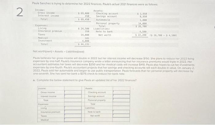 Solved 2 Paula Sanchez is trying to determine her 2022 | Chegg.com