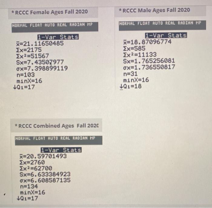 Solved 2. Gather the data (12 pts) See "RCCC Sample Ages | Chegg.com