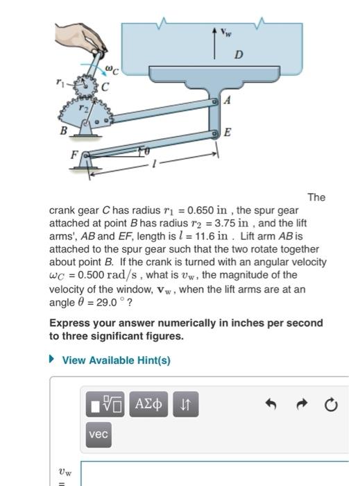 Solved crank gear C has radius r1=0.650 in , the spur gear | Chegg.com