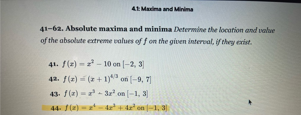 Solved 4.1: Maxima and Minima41-62. ﻿Absolute maxima and | Chegg.com