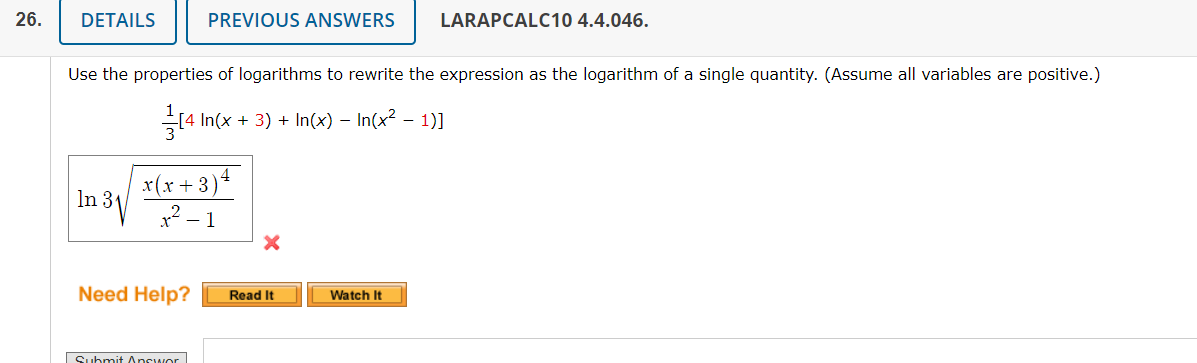 Solved Use the properties of logarithms to rewrite the | Chegg.com
