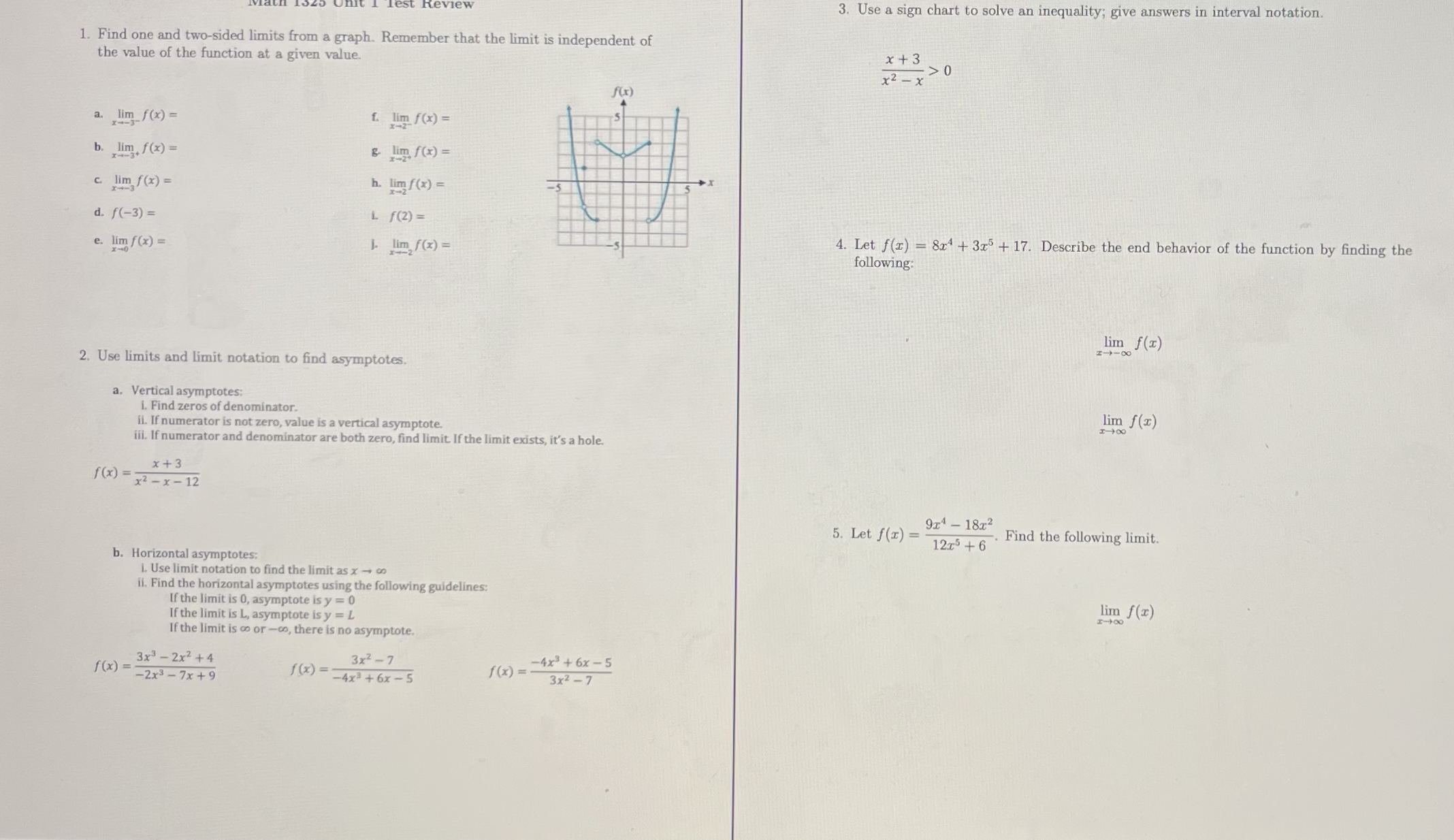 Find one and two-sided limits from a graph. Remember | Chegg.com