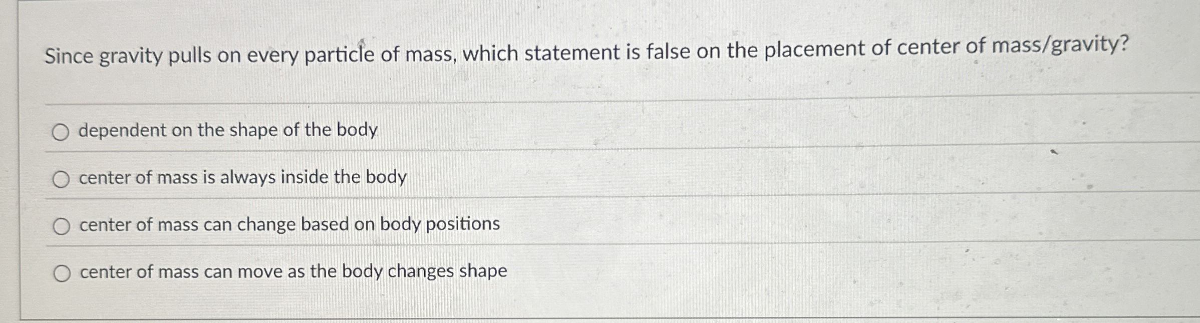 Solved Since gravity pulls on every particle of mass, which | Chegg.com