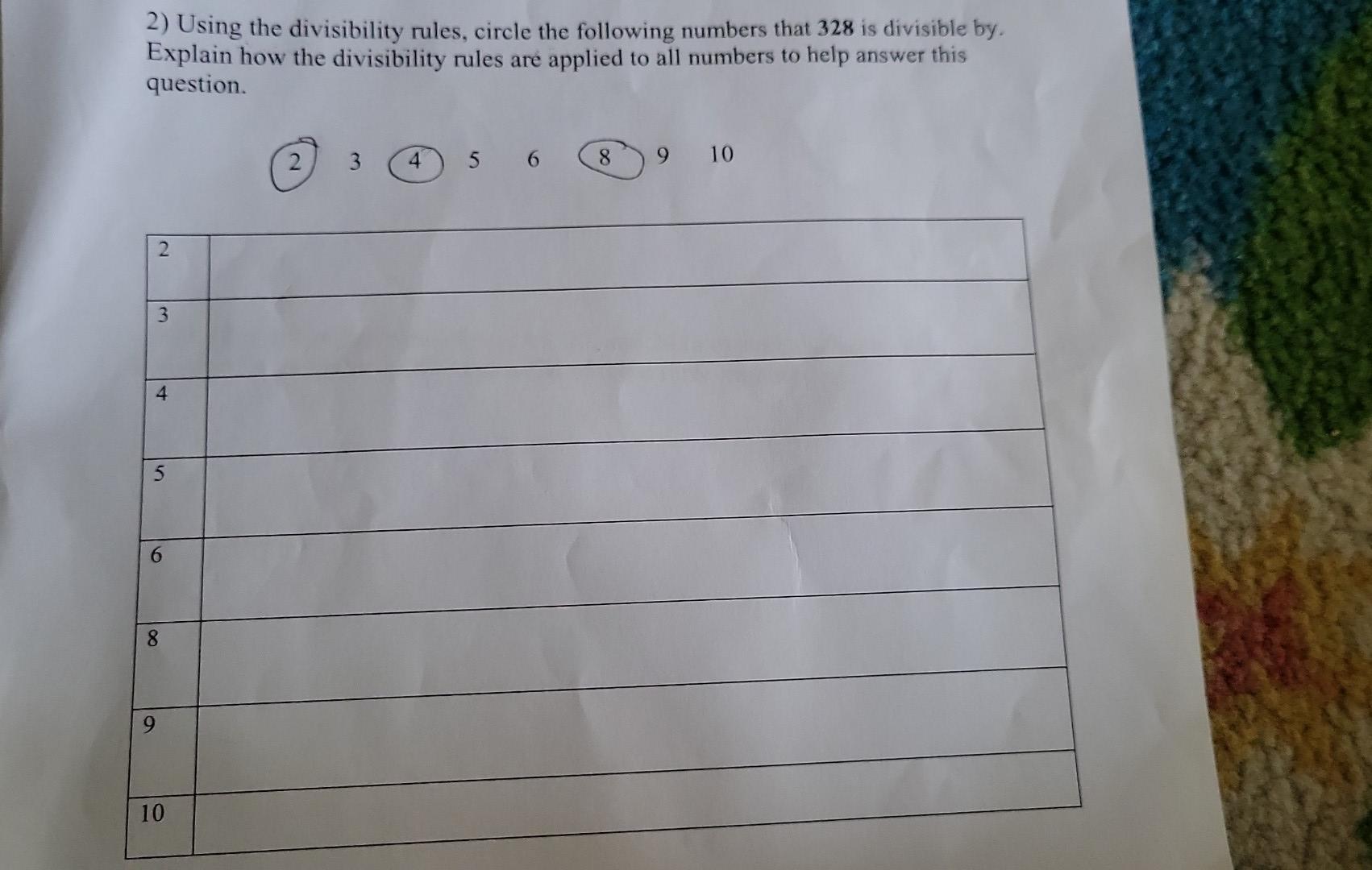 Solved 2) Using the divisibility rules, circle the following | Chegg.com