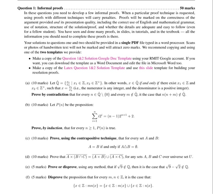 Solved Question 1: Informal proofs .......... .............. | Chegg.com