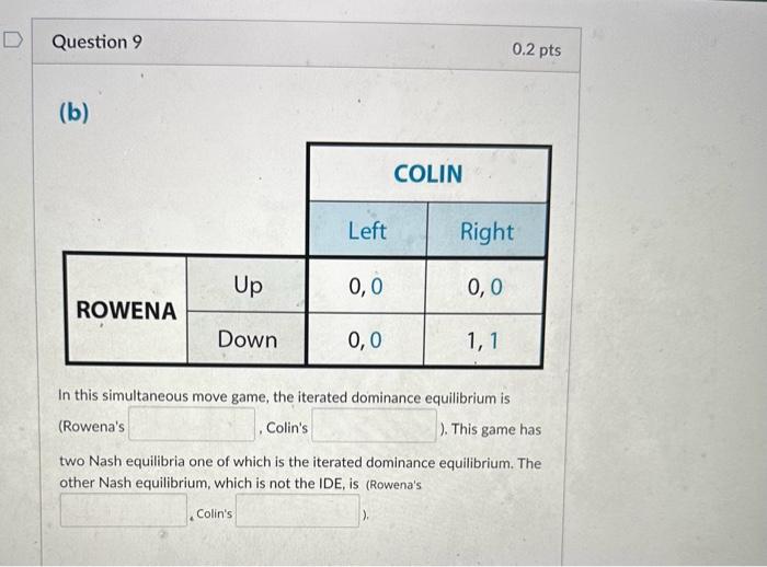 Solved (b) In this simultaneous move game, the iterated | Chegg.com
