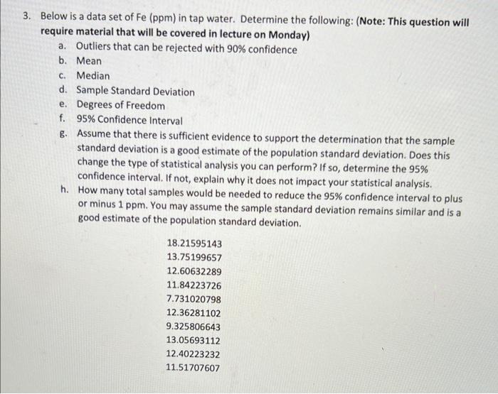 Below is a data set of Fe (ppm) in tap water. | Chegg.com