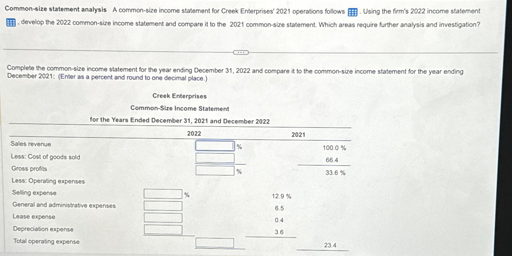 Common-size statement analysis A common-size income | Chegg.com