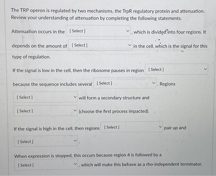 Solved The TRP operon is regulated by two mechanisms, the | Chegg.com