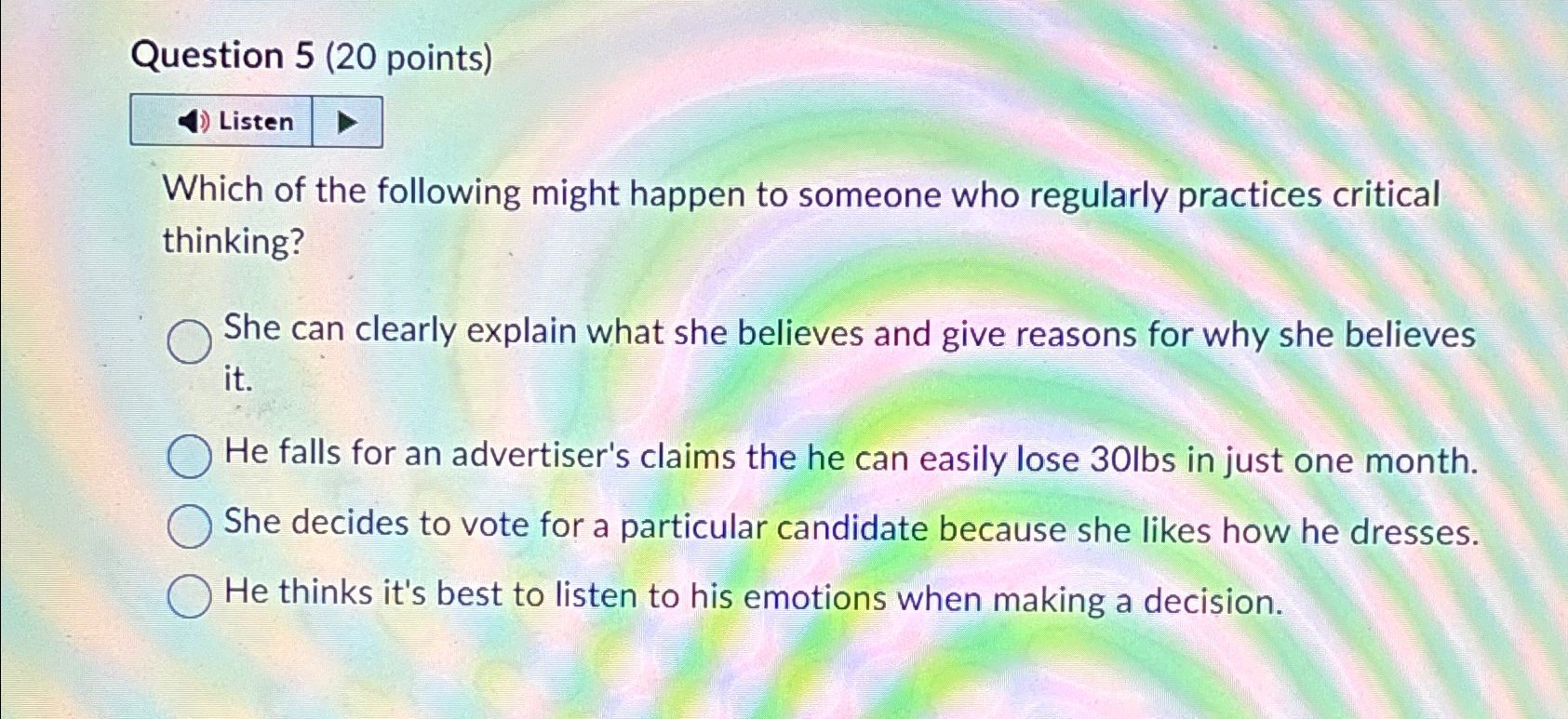 Solved Question 5 (20 ﻿points)ListenWhich of the following | Chegg.com